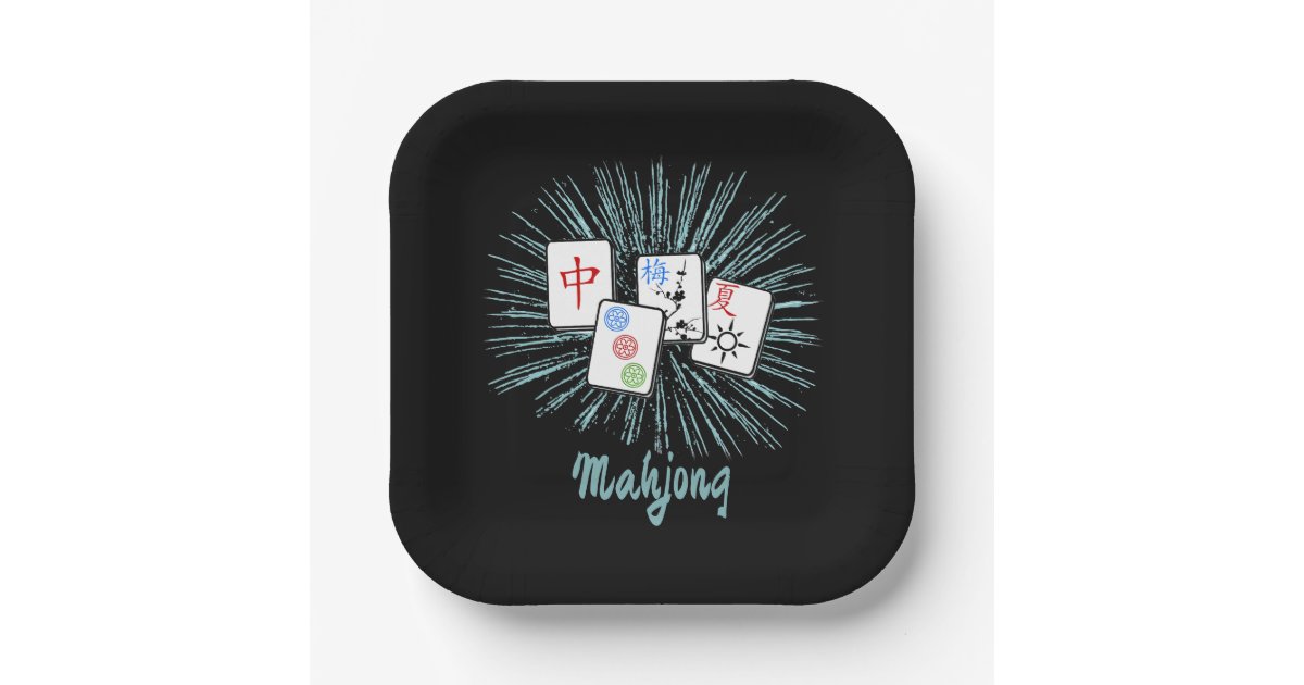 Mahjong Tiles Blue Starburst Custom Paper Plates | Zazzle