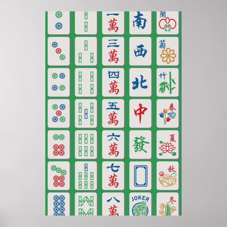 Mahjong Tiles on Green Poster | Zazzle