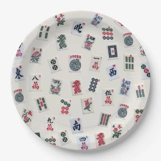 MahJong tiles on pastel badge background Paper Plates | Zazzle