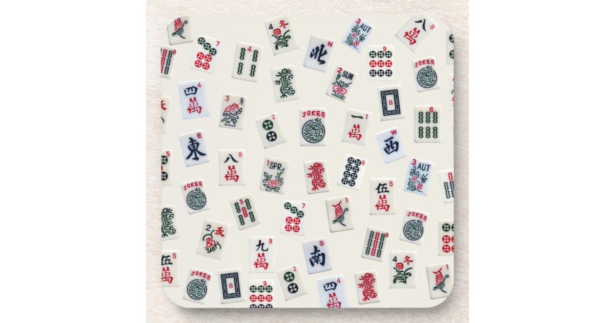 Mahjong tiles on pastel badge Plastic Coasters | Zazzle