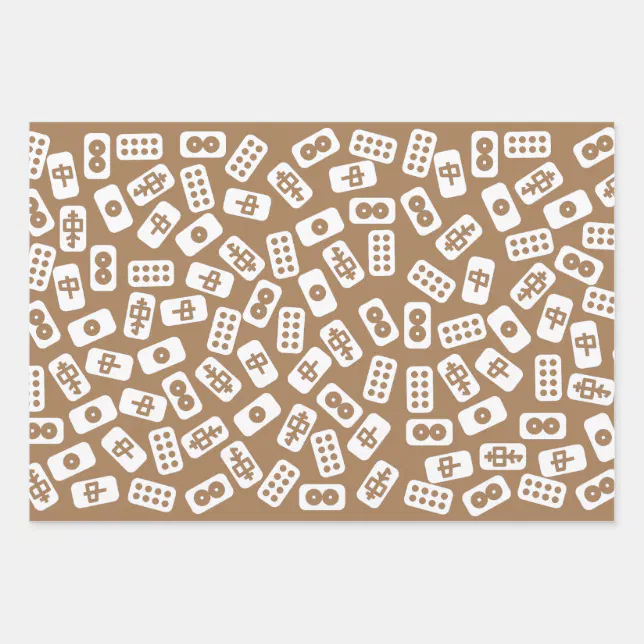 Mahjong tiles pattern on brown background wrapping paper sheets | Zazzle