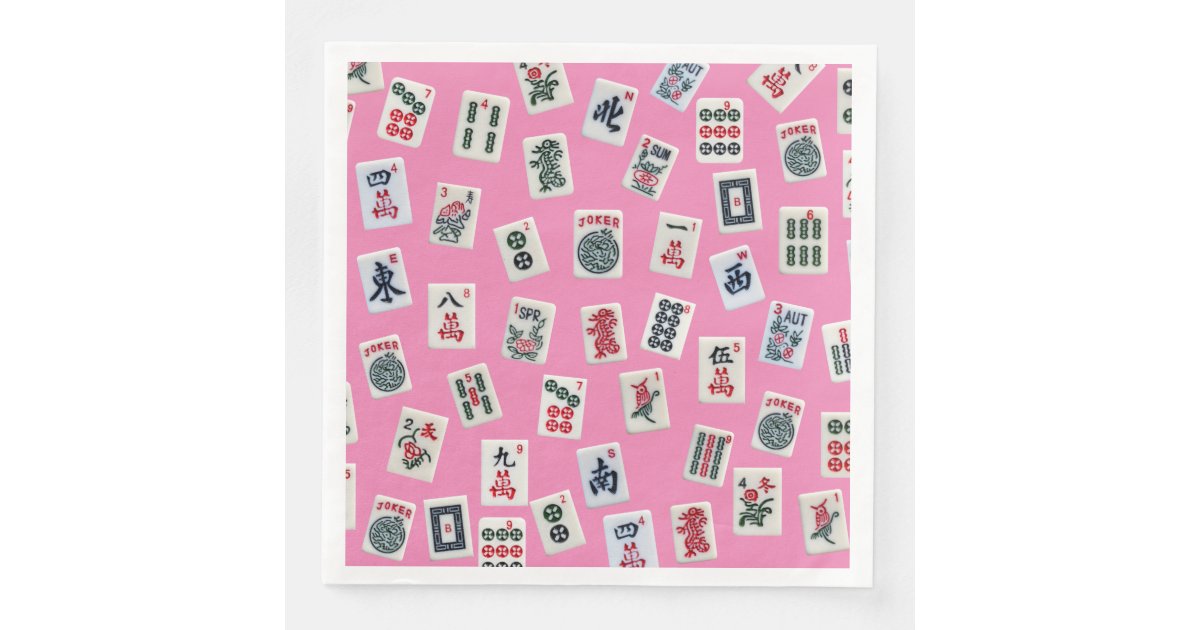 MahJong tiles symbols on pink Paper Dinner Napkins | Zazzle