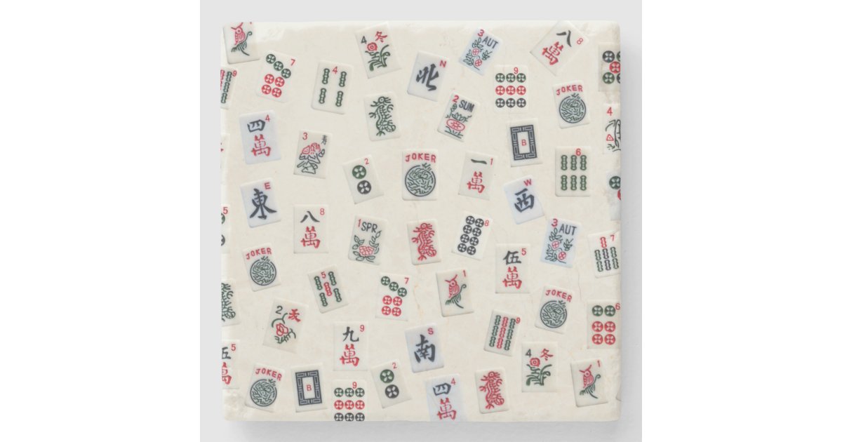 Mahjong tiles symbols patterns stone coaster | Zazzle