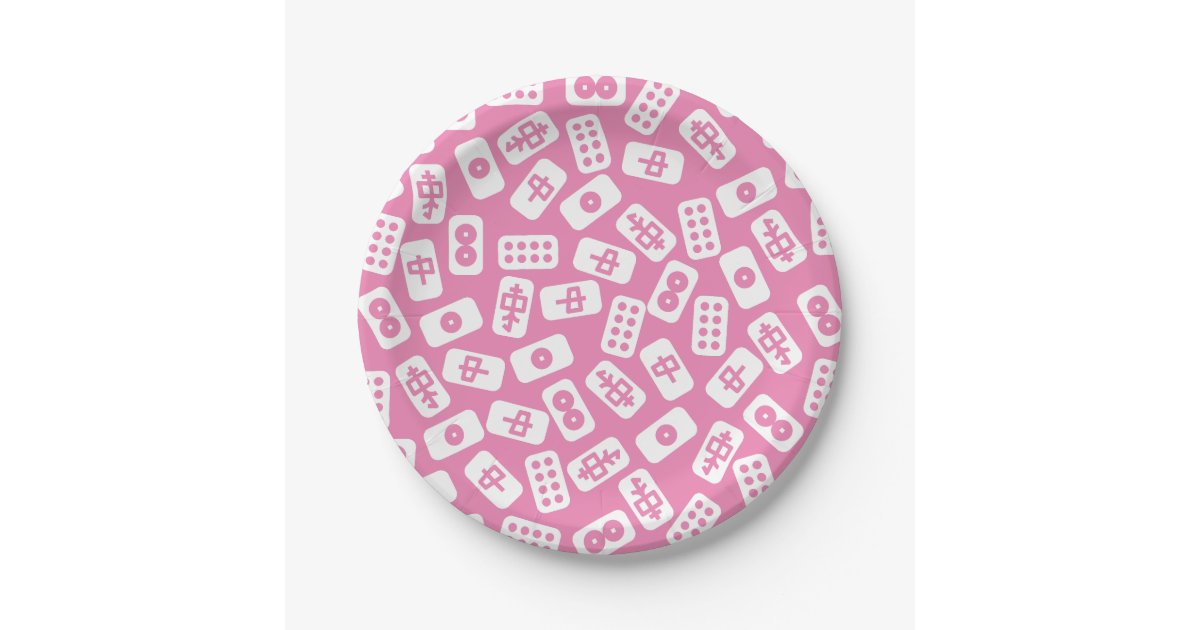 Mahjong tiles white on pink paper plates | Zazzle