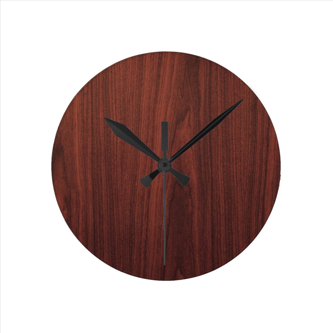 Mahogany Wood Texture Round Clock | Zazzle