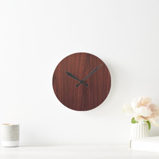 Mahogany Wood Texture Round Clock | Zazzle