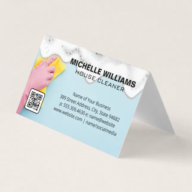 Maid Cleaning | Soap Suds | QR Code Business Card | Zazzle