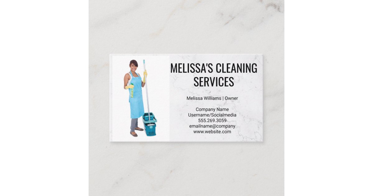 Maid Holding Mop Business Card | Zazzle