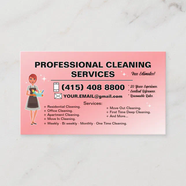 Maid Janitorial Lady Business Card House Cleaning | Zazzle
