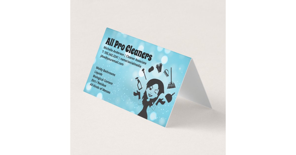 Maid Juggling Cleaning Supplies Business Card | Zazzle