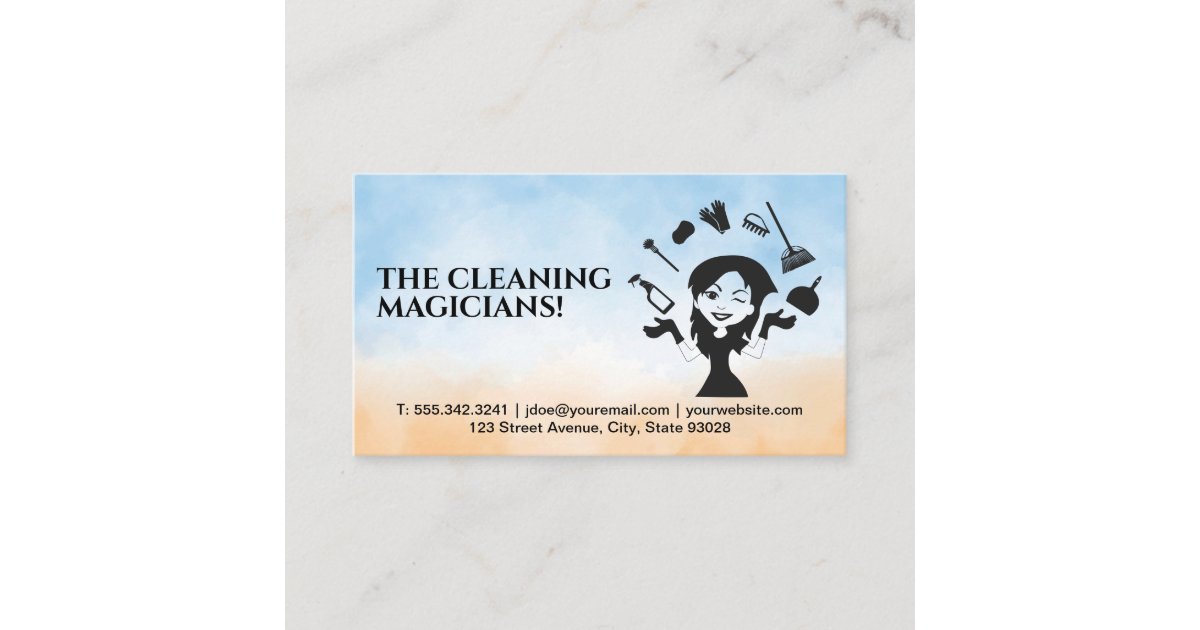 Maid Juggling Cleaning Tools Business Card | Zazzle