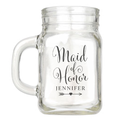 Maid of Honor Black Script Custom Boho Wedding Mason Jar | Zazzle