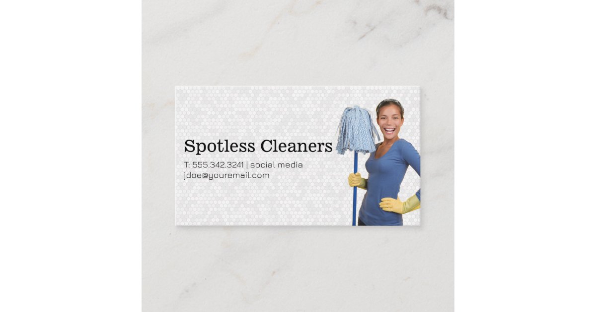 Maid Service | Cleaning Lady with Mop Business Card | Zazzle