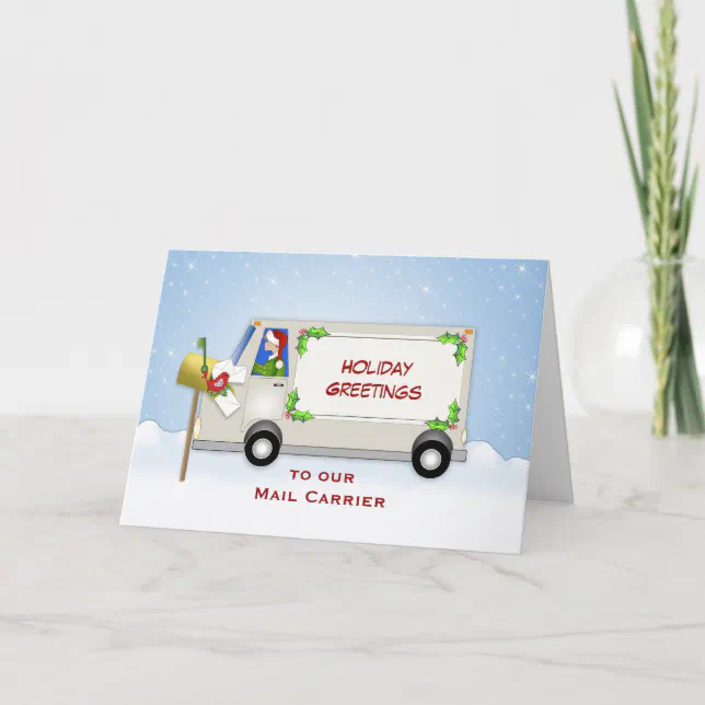 Mail Carrier Christmas Card-Mail Truck-Mail Box Holiday Card | Zazzle