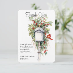 Mail Carrier Christmas Mailbox Thank You Card | Zazzle