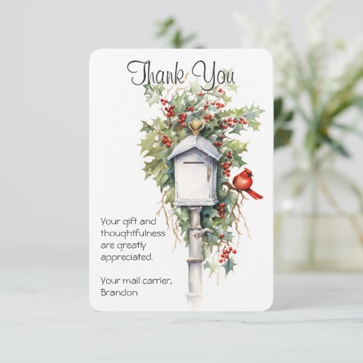 Mail Carrier Christmas Mailbox Thank You Card | Zazzle