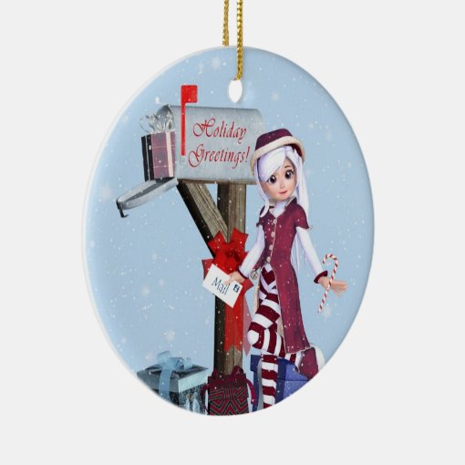 Mail Carrier Elf Mailbox and Gifts Ornament | Zazzle