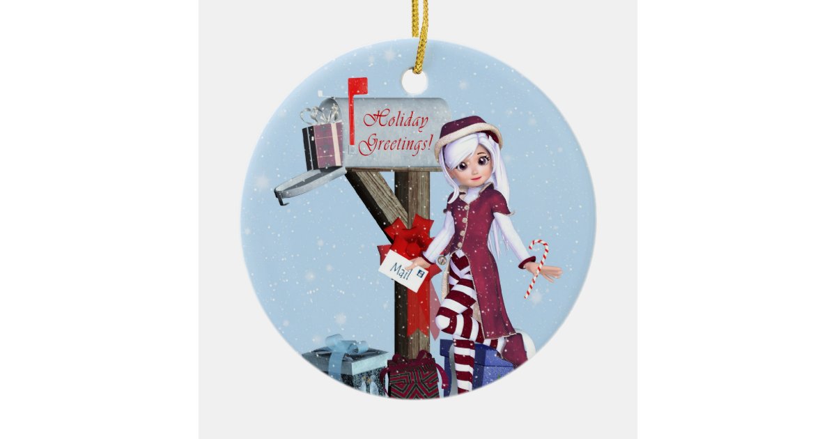 Mail Carrier Elf Mailbox and Gifts Ornament | Zazzle