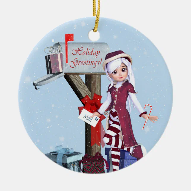 Mail Carrier Elf Mailbox and Gifts Ornament | Zazzle