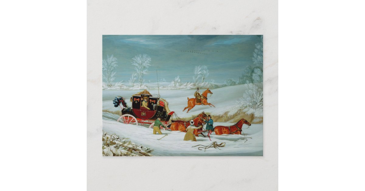 Mail Coach in the Snow Postcard | Zazzle