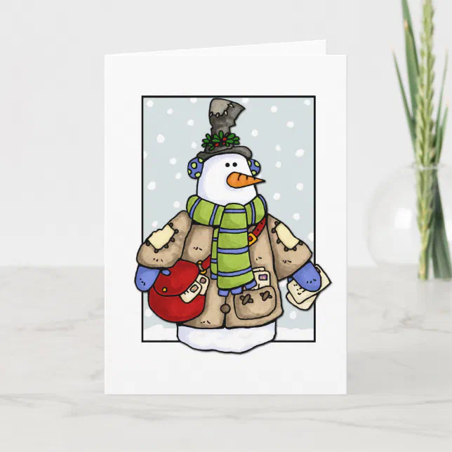 mail delivery snowman holiday card | Zazzle