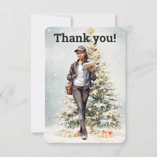 Mail Lady Postal Carrier Christmas Tree Thank You Card | Zazzle