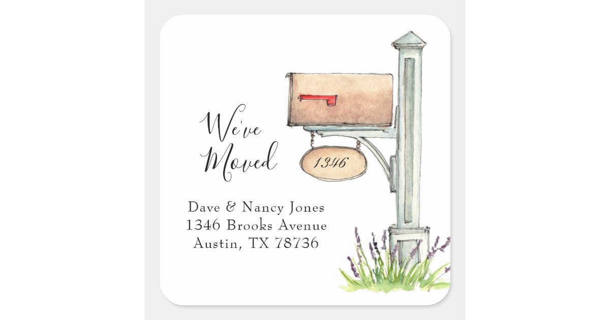 Mailbox | We've moved | New Home Return address Square Sticker | Zazzle