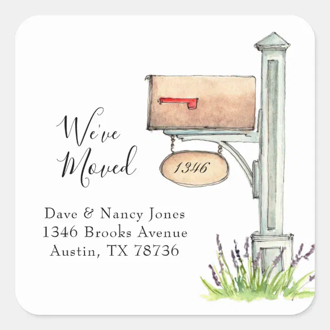 Mailbox | We've moved | New Home Return address Square Sticker | Zazzle