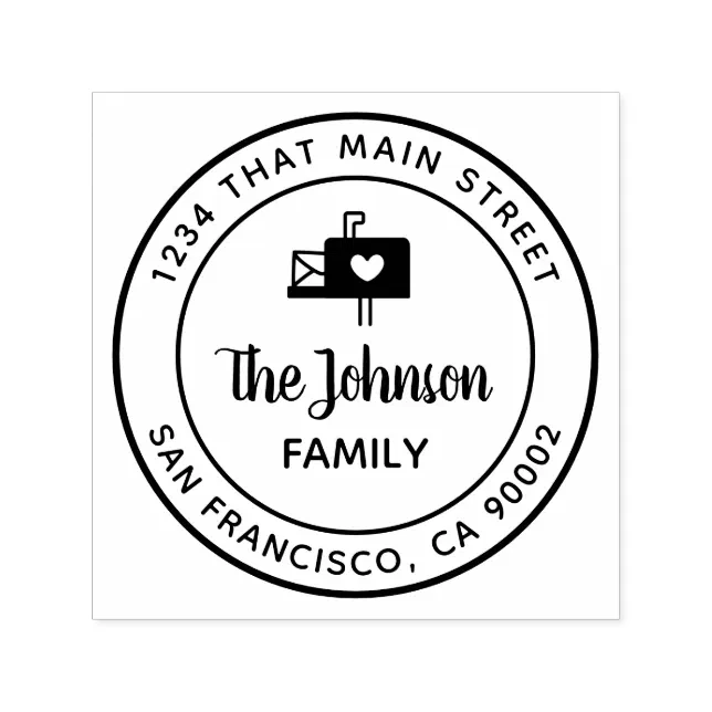 Mailbox with Heart, Return Address, Round Self-inking Stamp | Zazzle