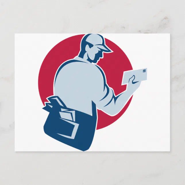 mailman postman deliver mail envelope retro postcard | Zazzle