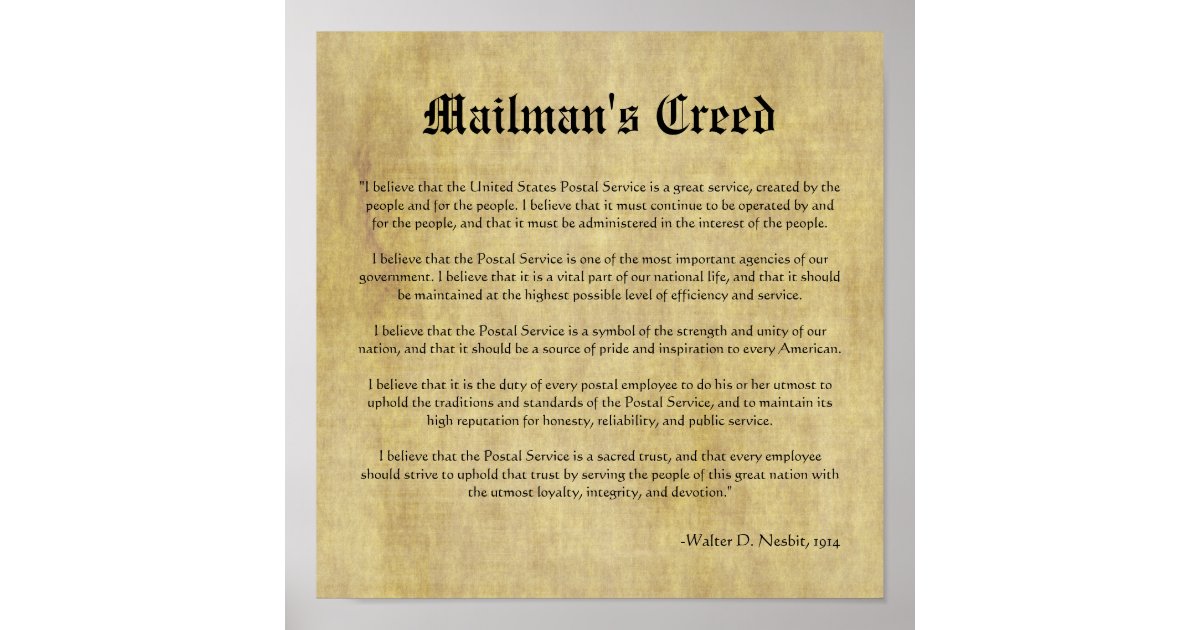 Mailman's Creed Letter Carrier Gift Poster | Zazzle