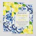 Main Sqeeze Blue Tile Lemon Citrus Bridal Shower Invitation | Zazzle
