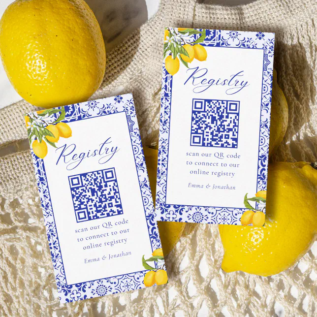 Main Squeeze Bridal Shower Lemon Registry QR Code Enclosure Card | Zazzle