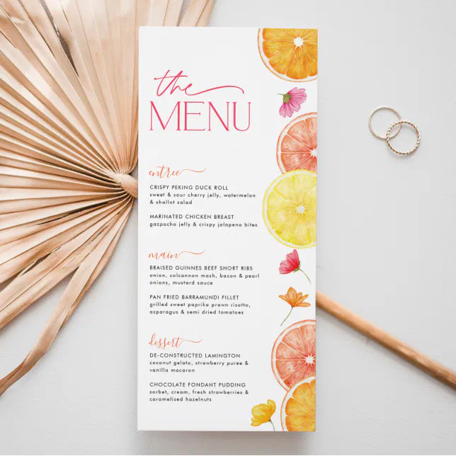Main Squeeze Bright Citrus Bridal Shower Menu | Zazzle