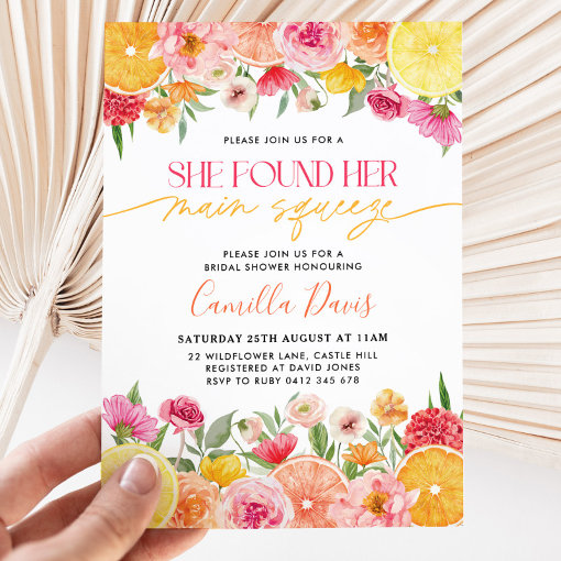 Main Squeeze Bright Citrus Lemon Bridal Shower Invitation | Zazzle