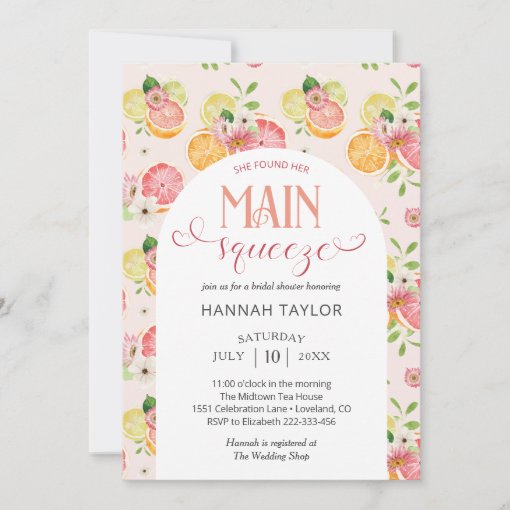 Main Squeeze Citrus Bridal Shower Invitation | Zazzle