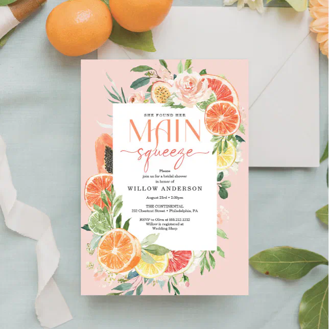 Main Squeeze Citrus Bridal Shower Invitation | Zazzle