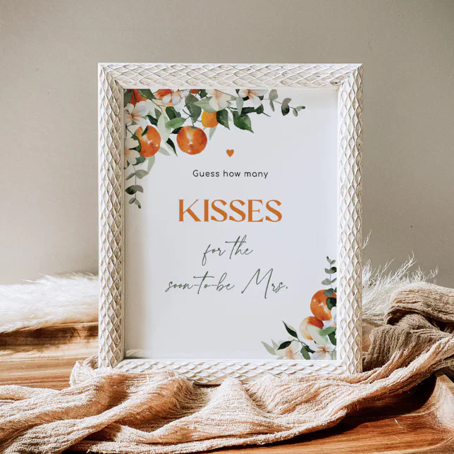Main squeeze how many kisses bridal shower game poster | Zazzle