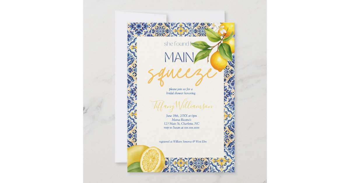 Main Squeeze Italian Tile Bridal Shower Invitation | Zazzle