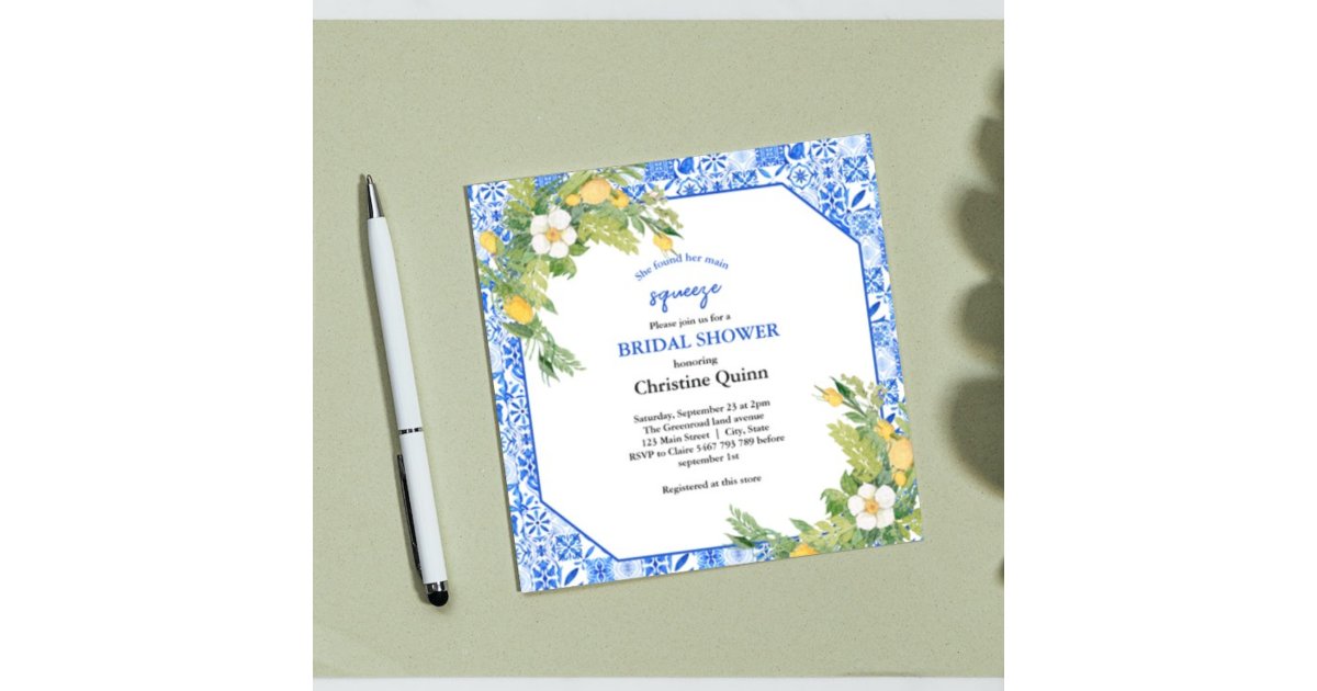 Main Squeeze Lemon and Moroccan Tile Bridal Shower Invitation | Zazzle