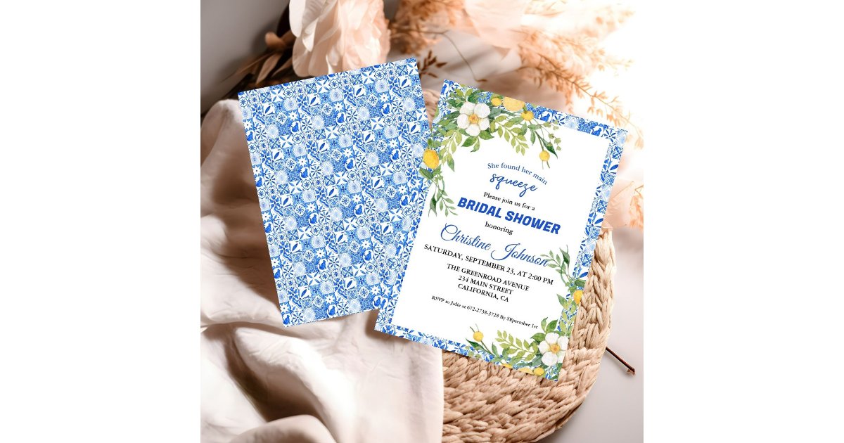 Main Squeeze Lemon and Moroccan Tile Bridal Shower Save The Date | Zazzle