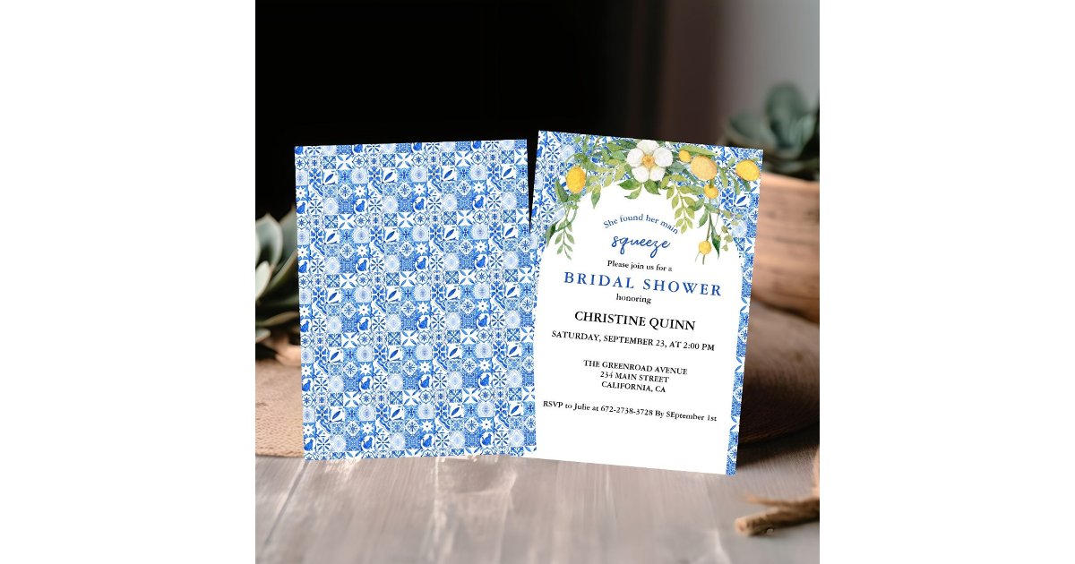 Main Squeeze Lemon and Moroccan Tile Bridal Shower Save The Date | Zazzle
