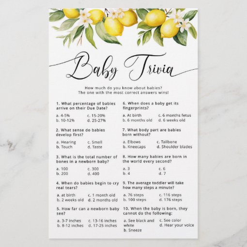 Main squeeze lemon baby trivia game | Zazzle