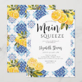 Main Squeeze Lemon Blue Tiles Bright Bridal Shower Invitation | Zazzle