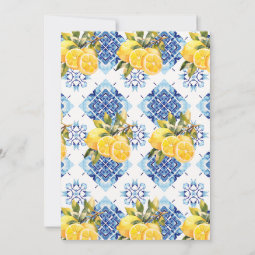 Main Squeeze Lemon Blue Tiles Bright Bridal Shower Invitation | Zazzle