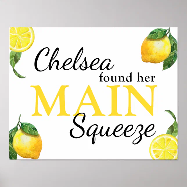 Main Squeeze Lemon Bridal Shower Custom Poster | Zazzle