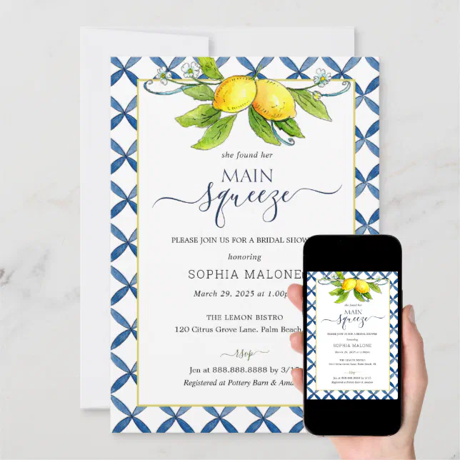 Main squeeze Lemon Bridal shower Invitation | Zazzle