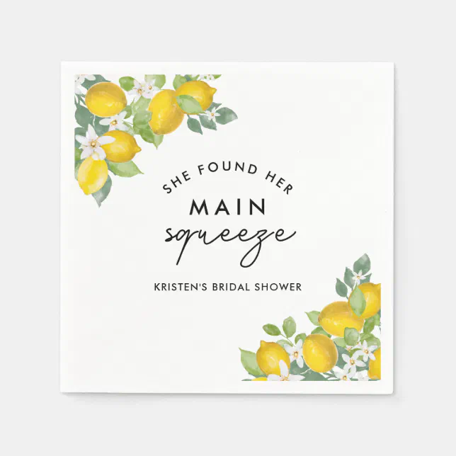 Main Squeeze Lemon Bridal Shower Napkins | Zazzle