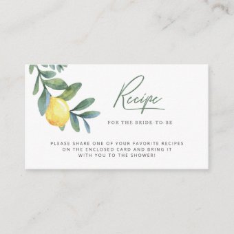 Main Squeeze Lemon Bridal Shower Recipe Enclosure | Zazzle