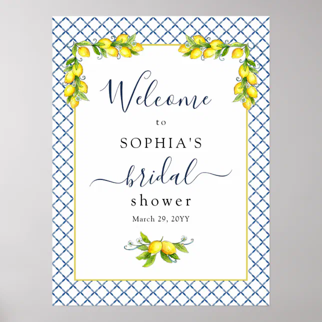 Main squeeze Lemon Bridal shower Welcome Poster | Zazzle